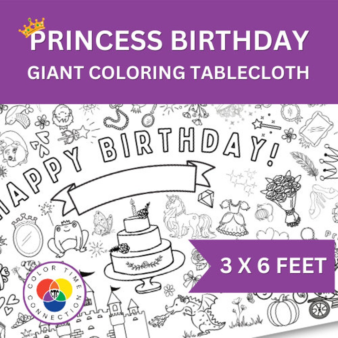 GIANT PRINCESS BIRTHDAY Coloring Poster Tablecloth, Large Coloring ...