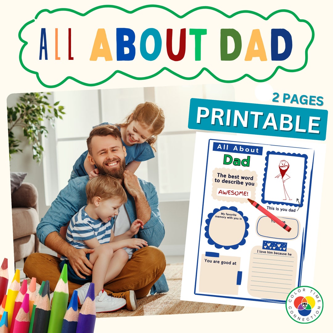 All About DAD Kids Coloring Page, Fathers Day Worksheet, Printable ...