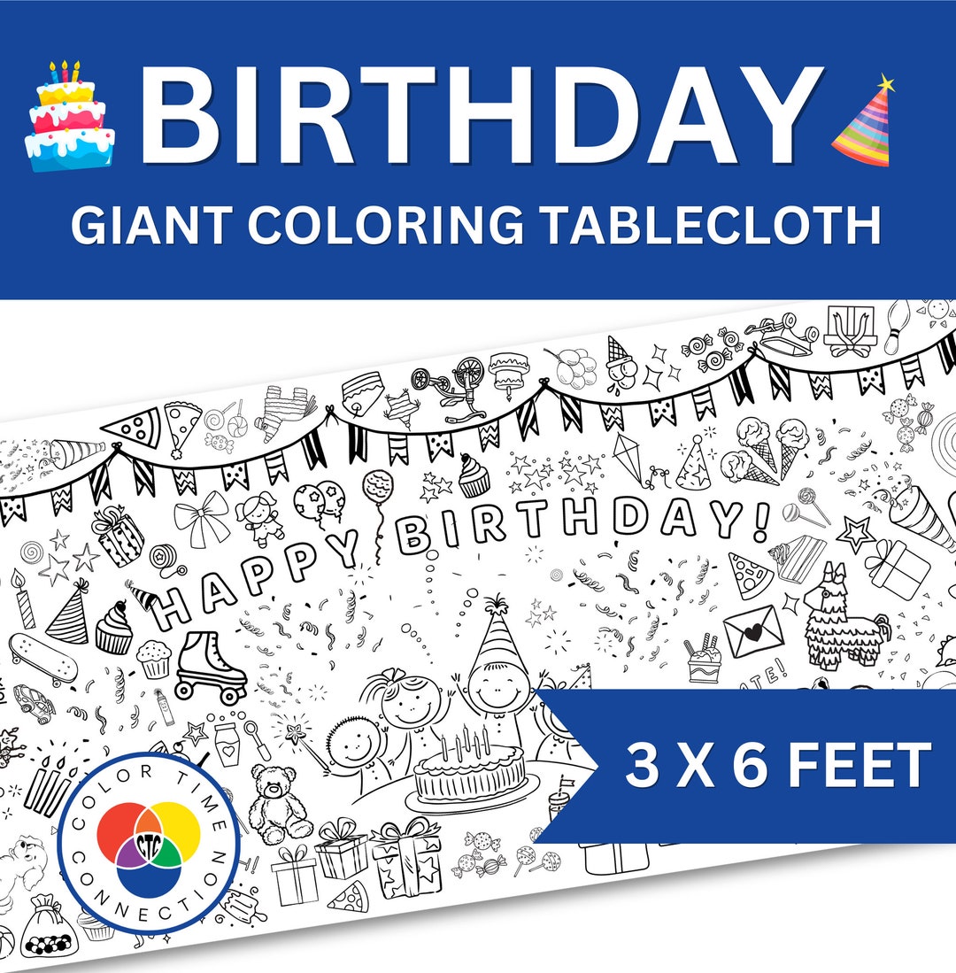 GIANT BIRTHDAY Coloring Poster Tablecloth, Large Coloring, Page ...