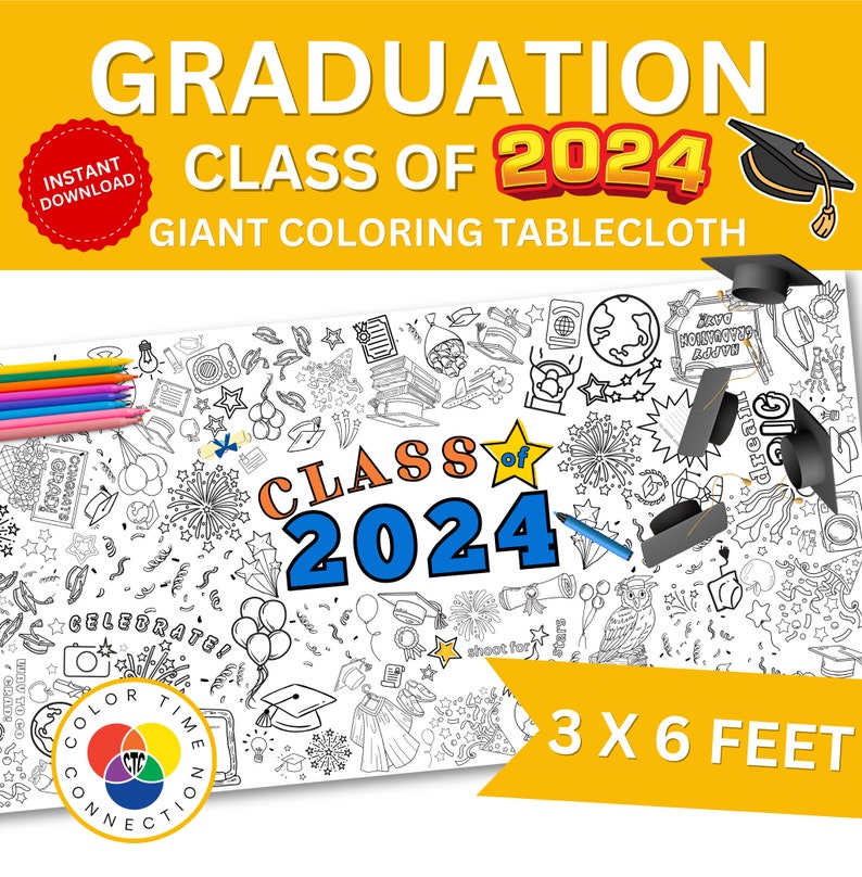 GRADUATION Class of 2024 Coloring Poster Printable, Table Decor, Party ...