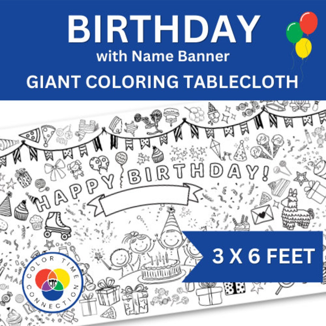 GIANT BIRTHDAY Coloring Poster Tablecloth, Large Coloring, Page ...