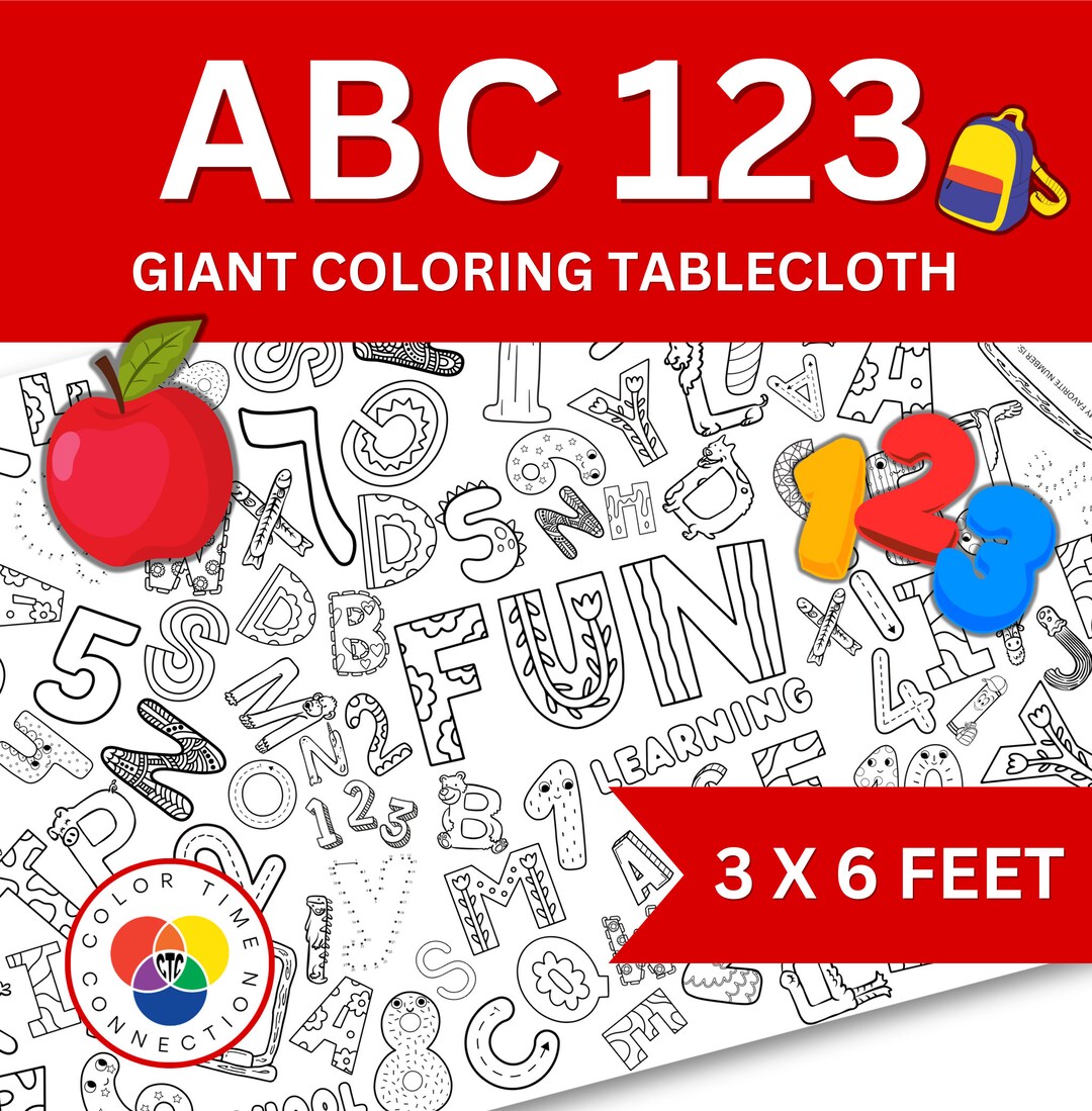 GIANT PRESCHOOL Coloring Poster Tablecloth, Alphabet School Large ...