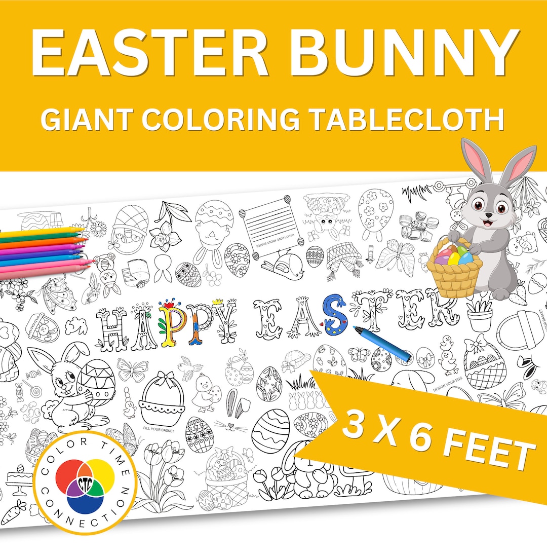 GIANT Easter Bunny Party Coloring Poster Tablecloth, Large Page ...