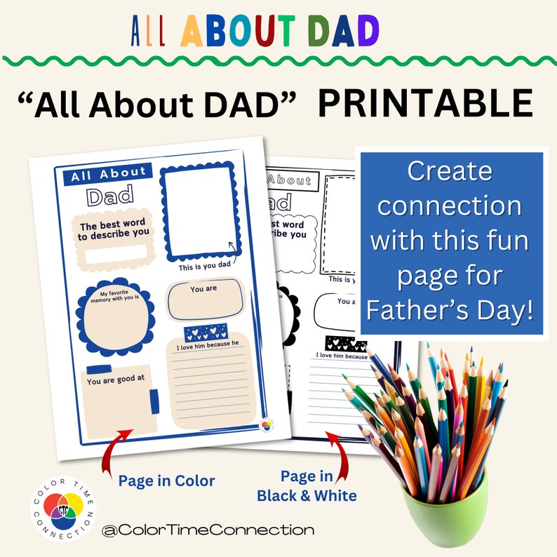All About DAD Kids Coloring Page, Fathers Day Worksheet, Printable ...