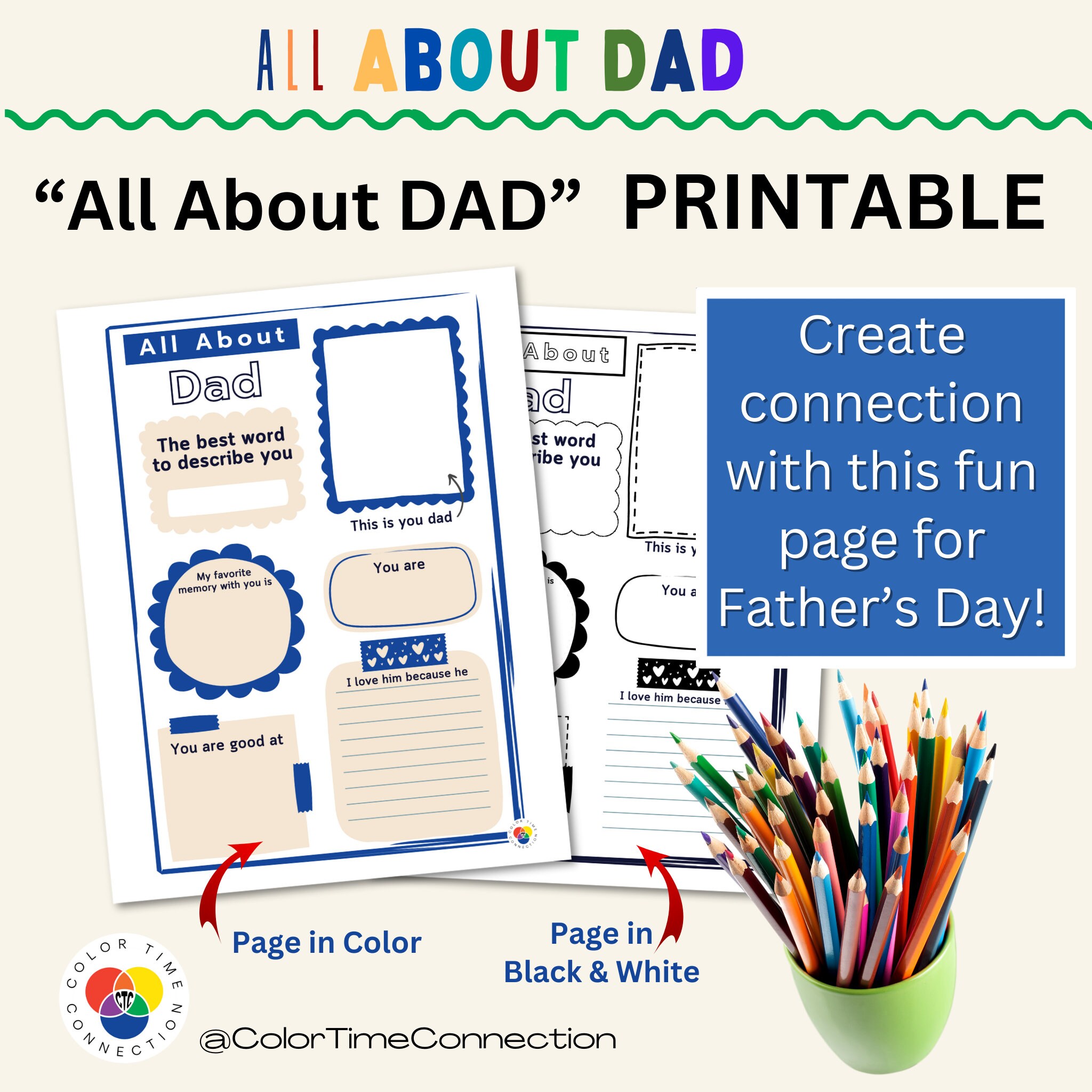 All About DAD Kids Coloring Page, Fathers Day Worksheet, Printable ...