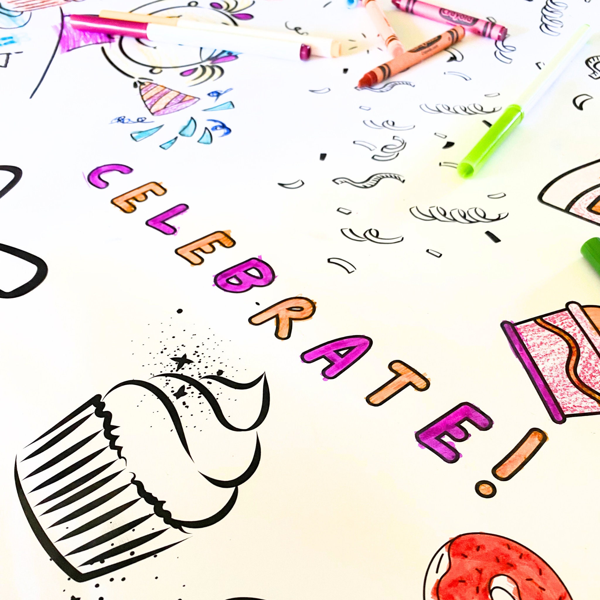 GIANT BIRTHDAY Coloring Poster Tablecloth, Large Coloring, Page ...
