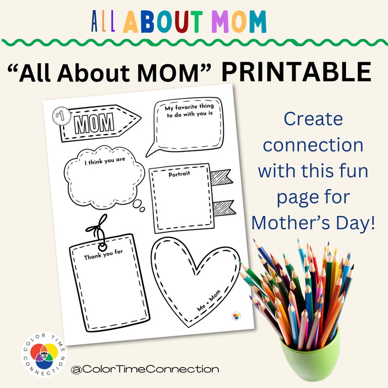 All About MOM Kids Coloring Page, Mothers Day Worksheet, Printable ...