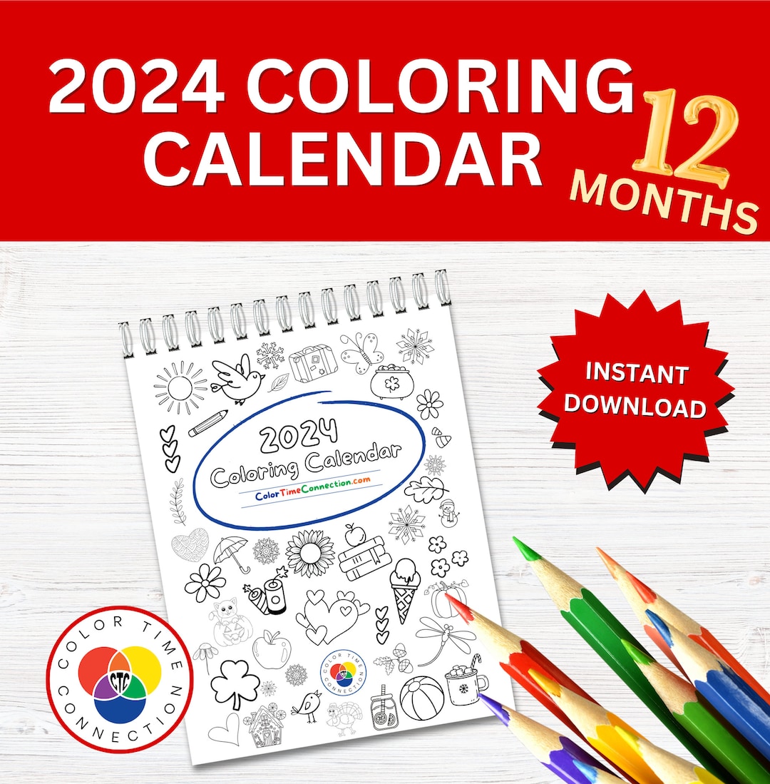Kids 2024 COLORING CALENDAR Printable, Monthly Wall Calendar Months ...