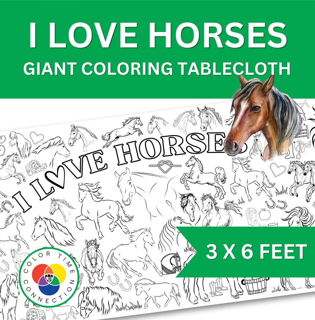 HUGE I Love HORSES Coloring Poster Tablecloth, Large Coloring, Page ...
