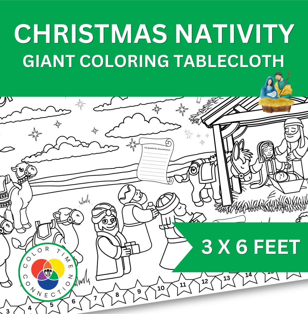 Christmas Nativity Count Down Coloring Poster Tablecloth, Giant ...