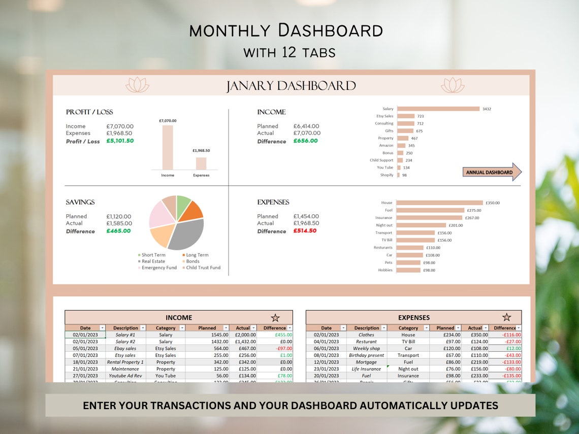 Excel Income and Expense Spreadsheet, Simple Excel Spreadsheet, Income and Expense Tracker ...