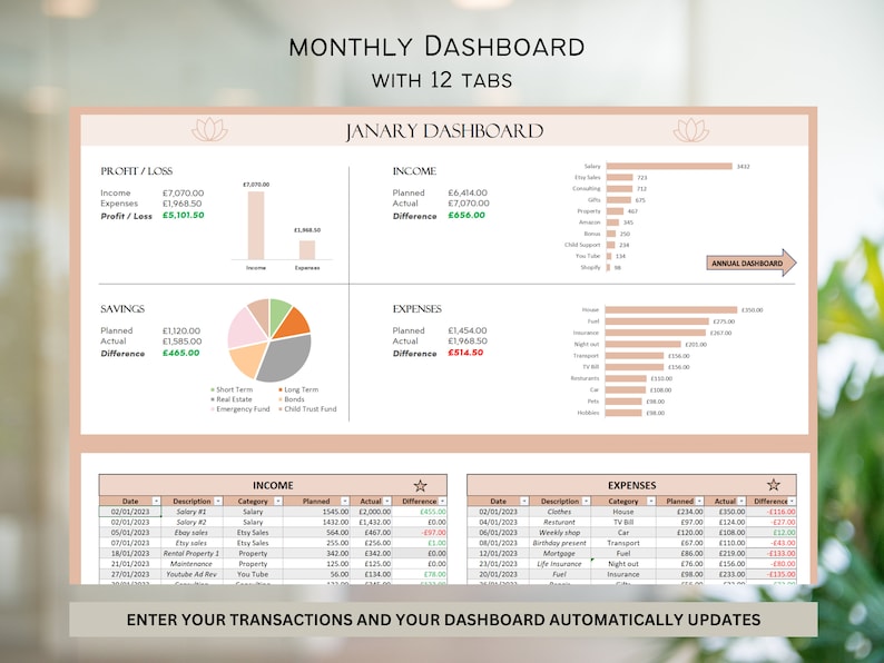 Excel Income and Expense Spreadsheet, Simple Excel Spreadsheet, Income ...