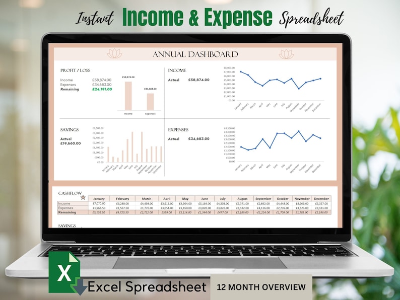 Excel Income and Expense Spreadsheet, Simple Excel Spreadsheet, Income ...