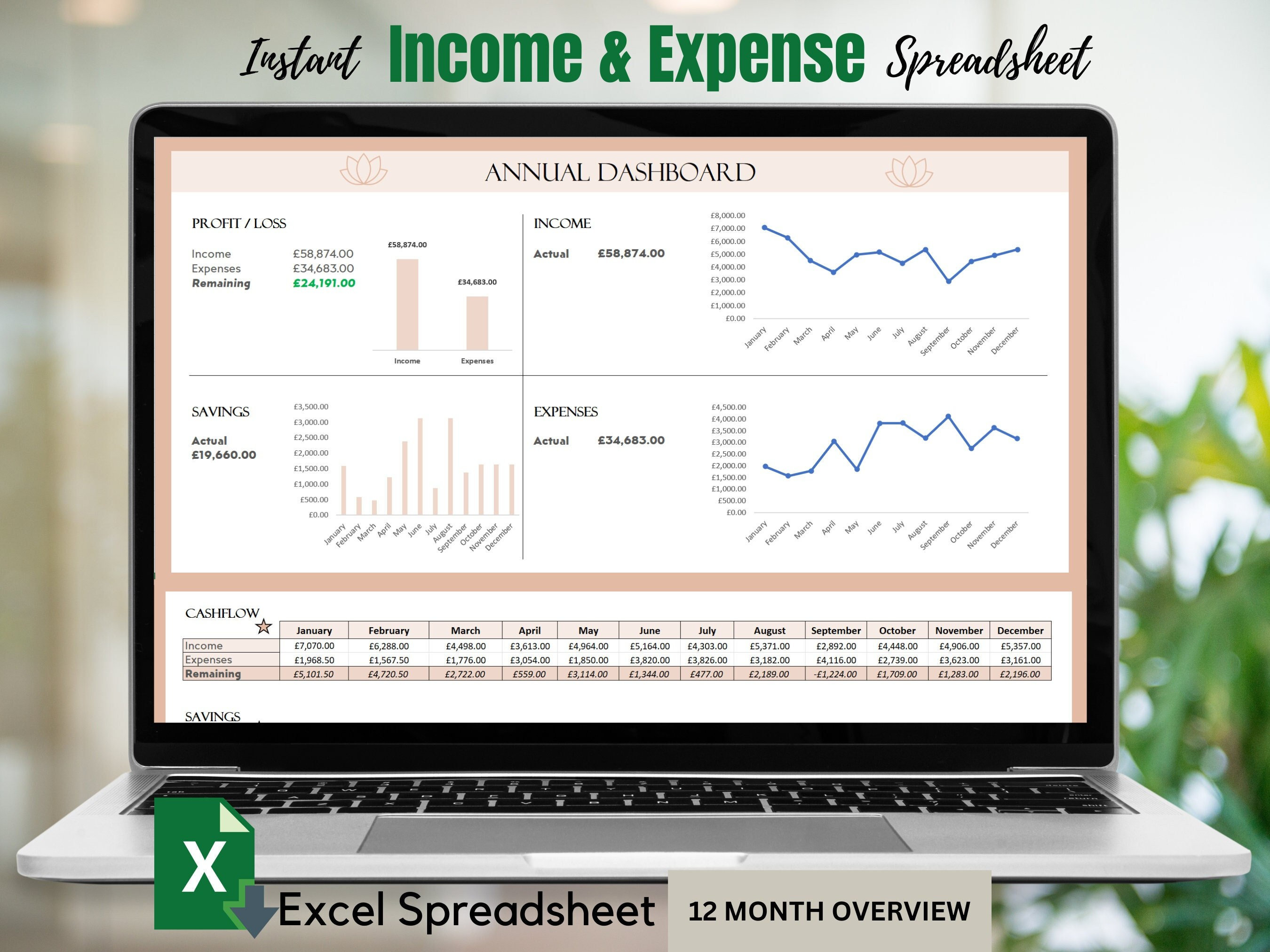 Excel Income and Expense Spreadsheet, Simple Excel Spreadsheet, Income ...