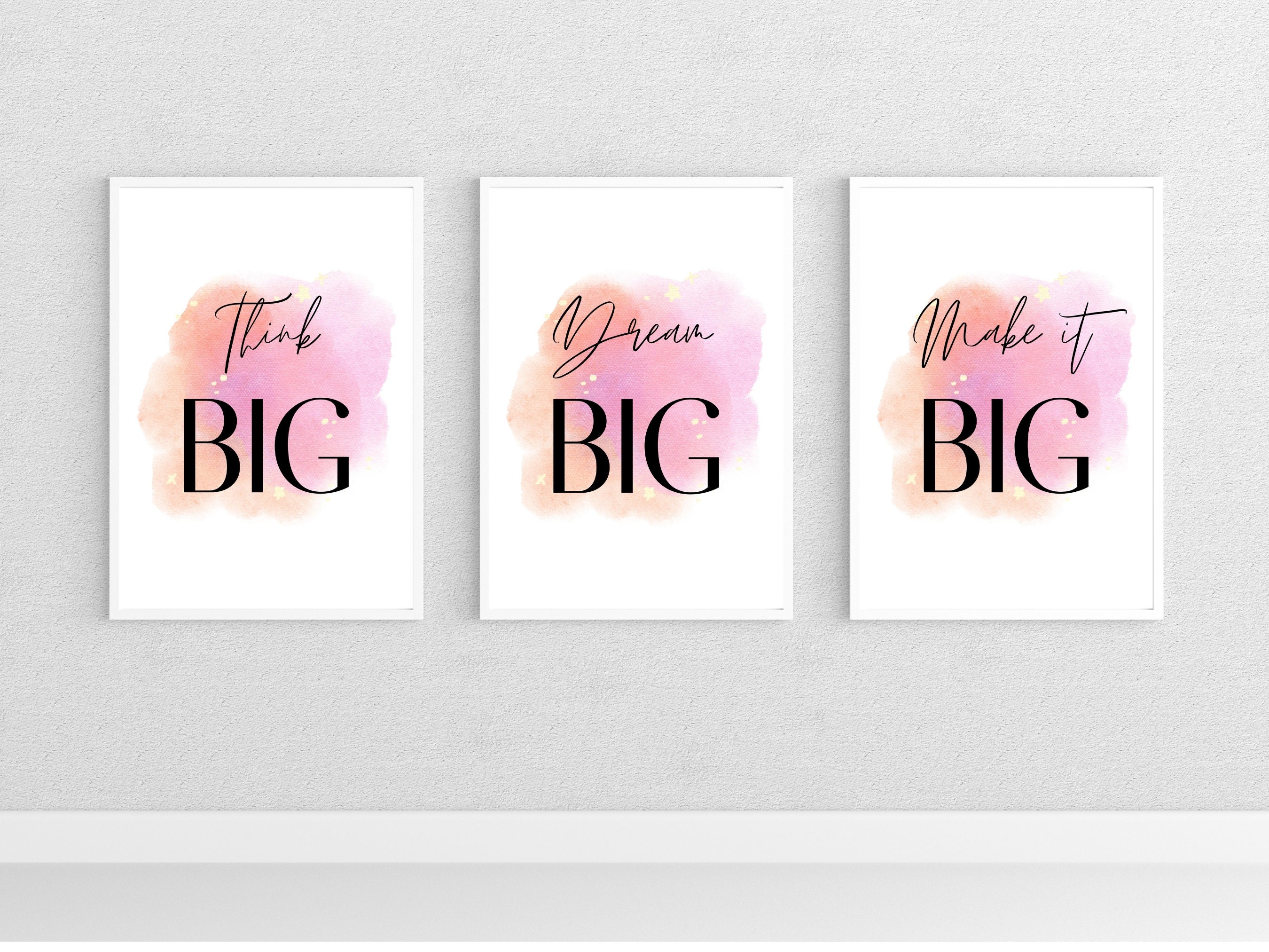 Printable big Dreams: Think, Dream, Achieve Word Quotes Wall Art Set ...