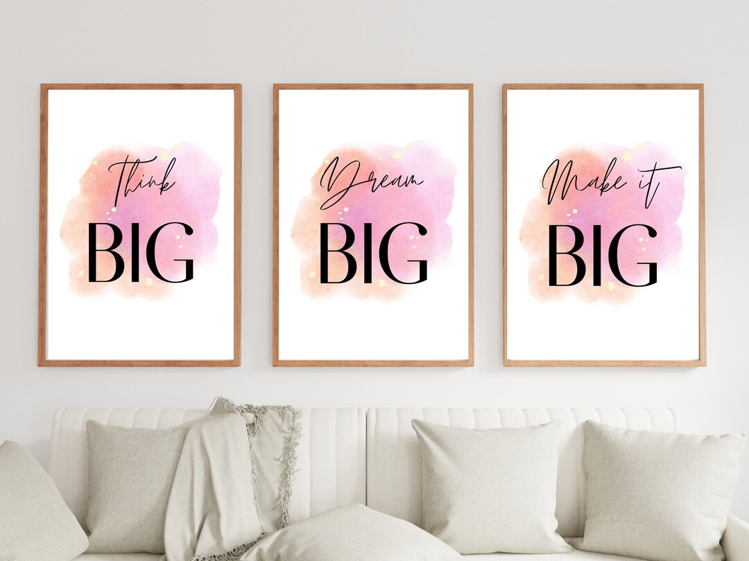 Printable "big Dreams: Think, Dream, Achieve" Word Quotes Wall Art Set ...