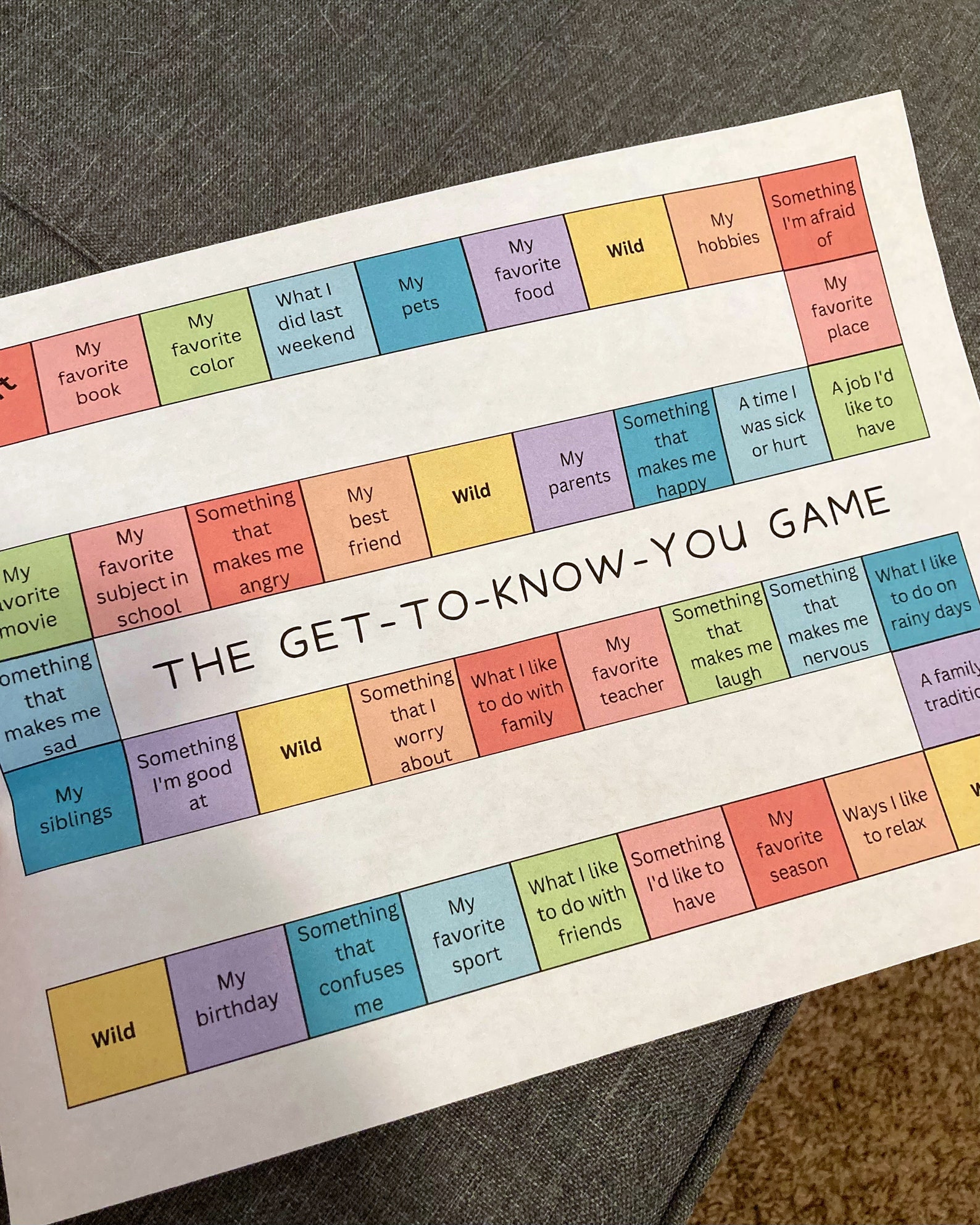 Get to Know You Game Printable - Play Therapy - Child Therapy ...