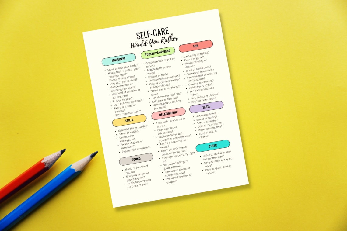 Self Care Would You Rather - Self Care Activity - Mental Health ...