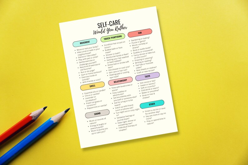 Self Care Would You Rather - Self Care Activity - Mental Health ...