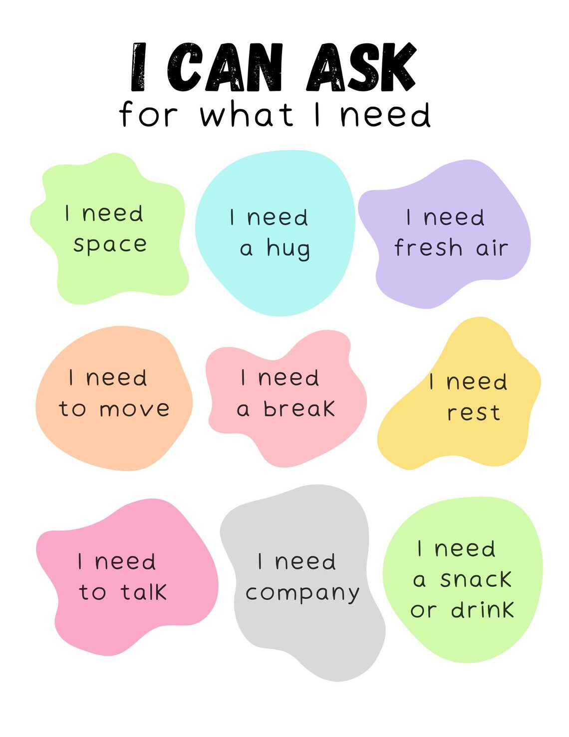 Kids' Needs Printable - Kids - Child Therapy - Play Therapy - Kids ...