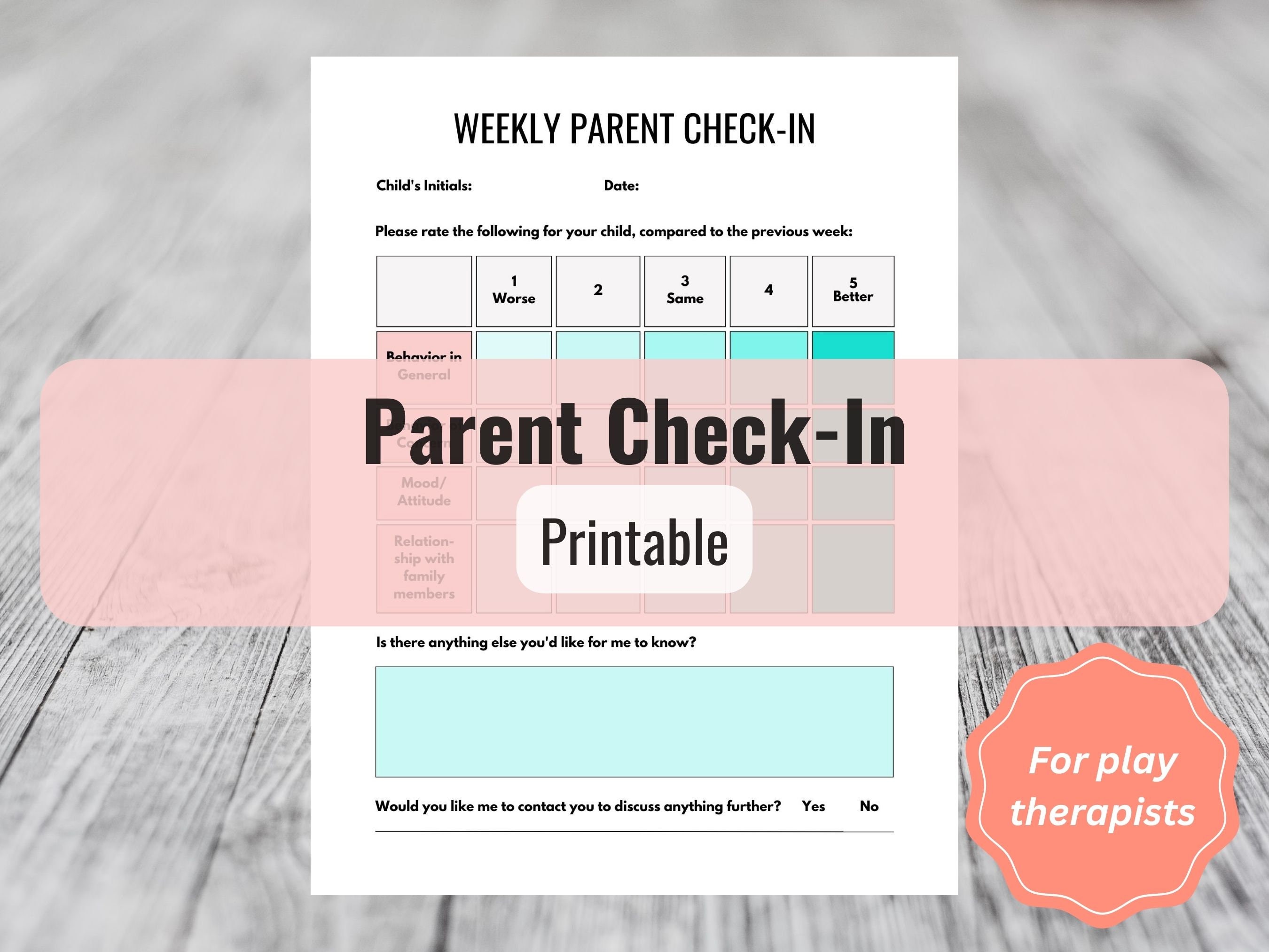 Weekly Parent Check-in - Play Therapy - Child Therapy - Parent Report ...