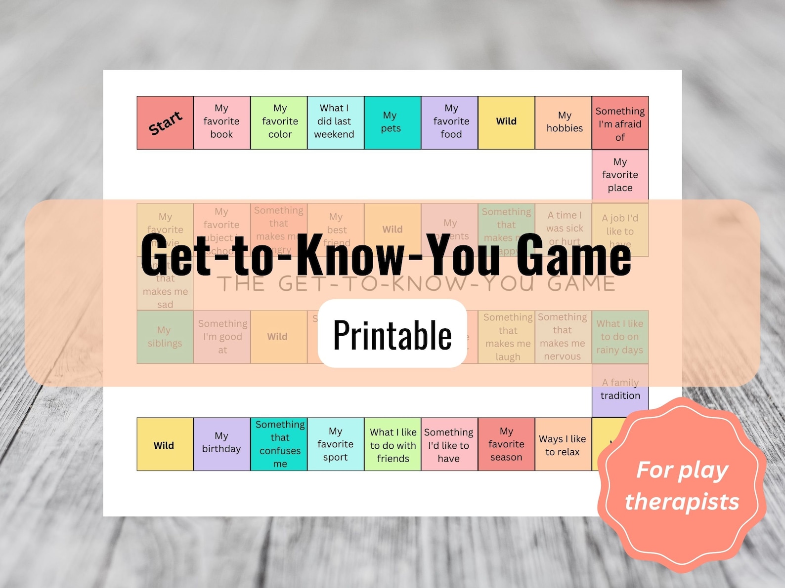 Get to Know You Game Printable - Play Therapy - Child Therapy ...