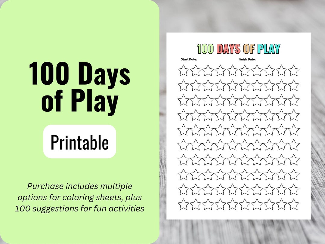 100 Days of Play Printable - Family Activity - Coloring Sheet - Etsy
