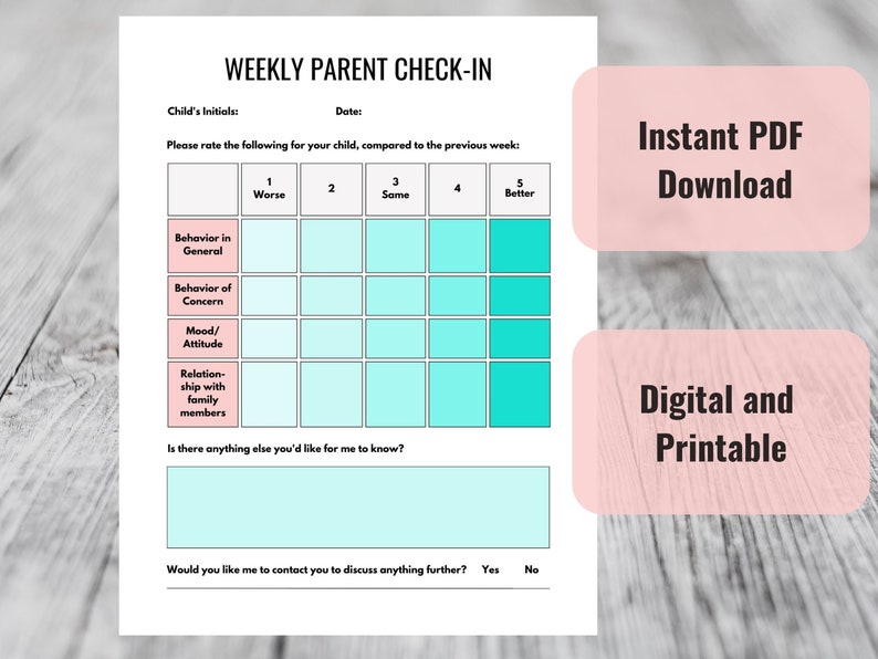 Weekly Parent Check-in - Play Therapy - Child Therapy - Parent Report ...