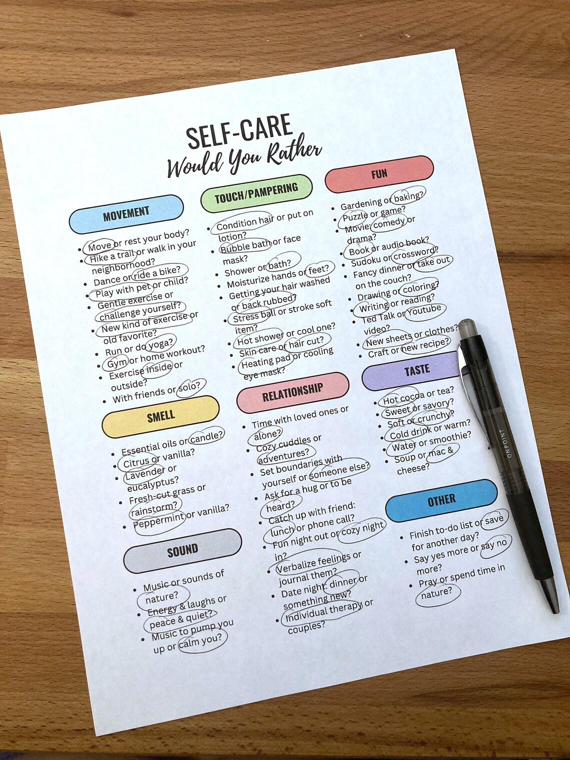 Self Care Would You Rather - Self Care Activity - Mental Health ...