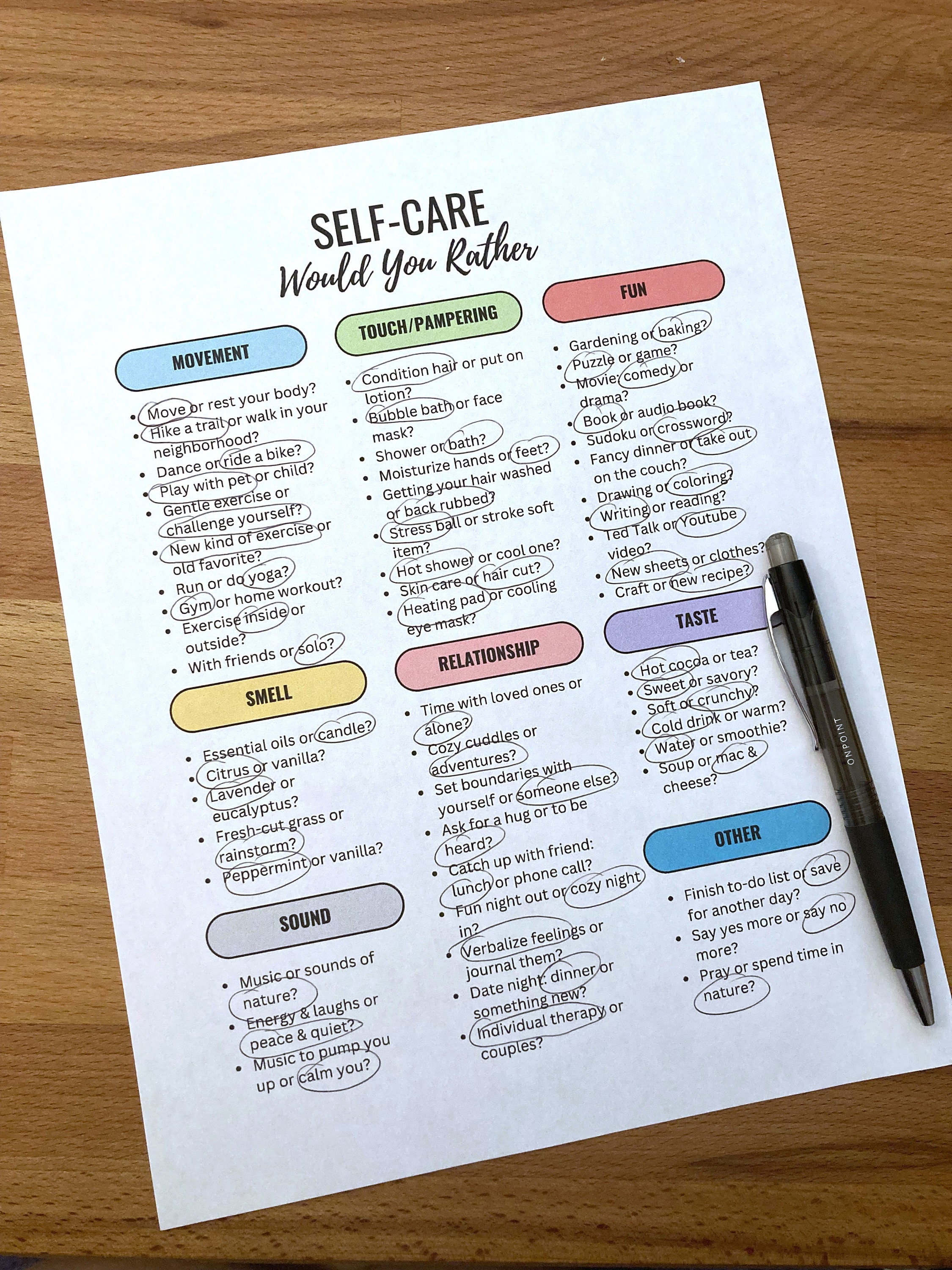 Self Care Would You Rather - Self Care Activity - Mental Health ...