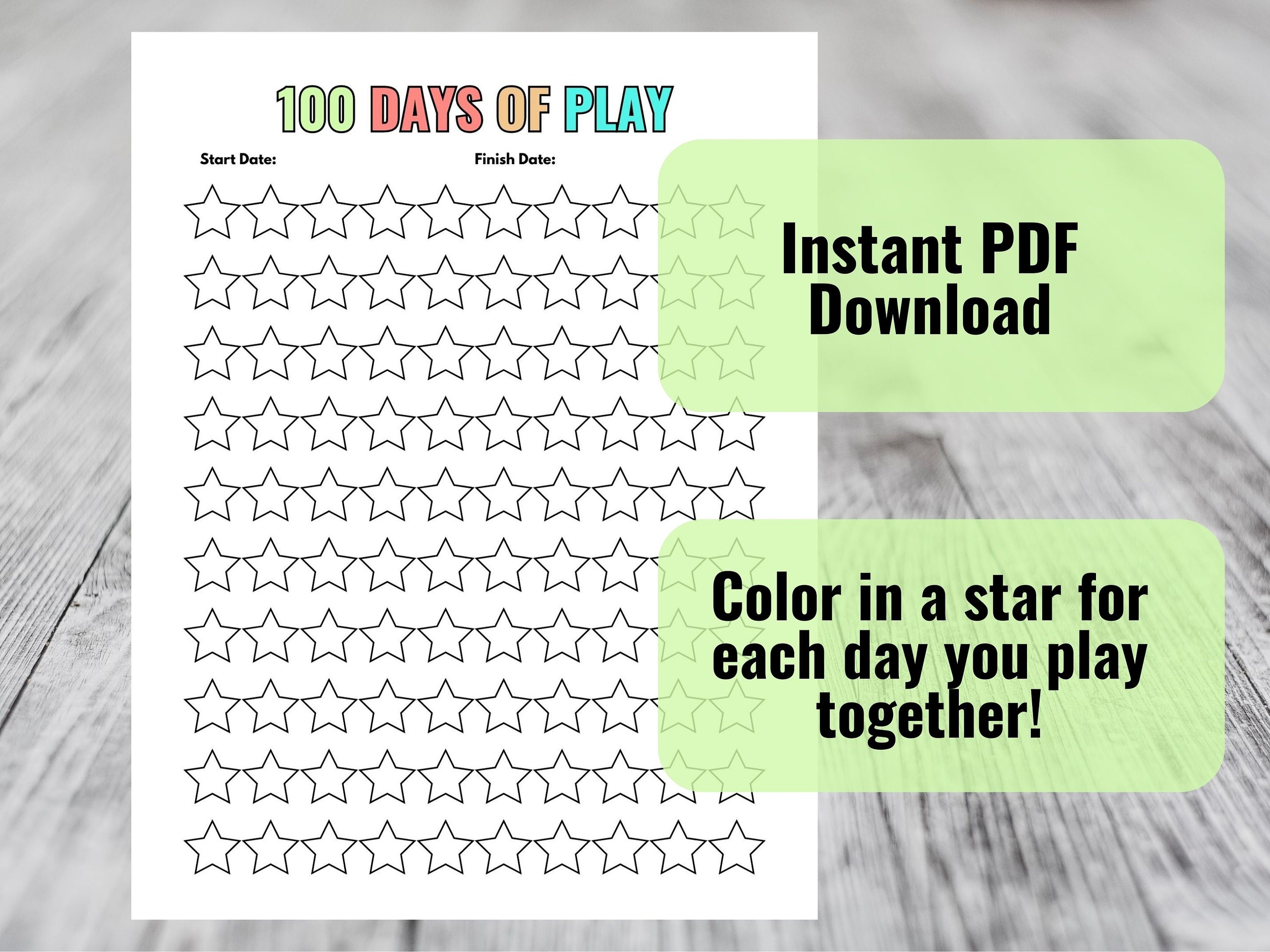 100 Days of Play Printable - Family Activity - Coloring Sheet - Etsy