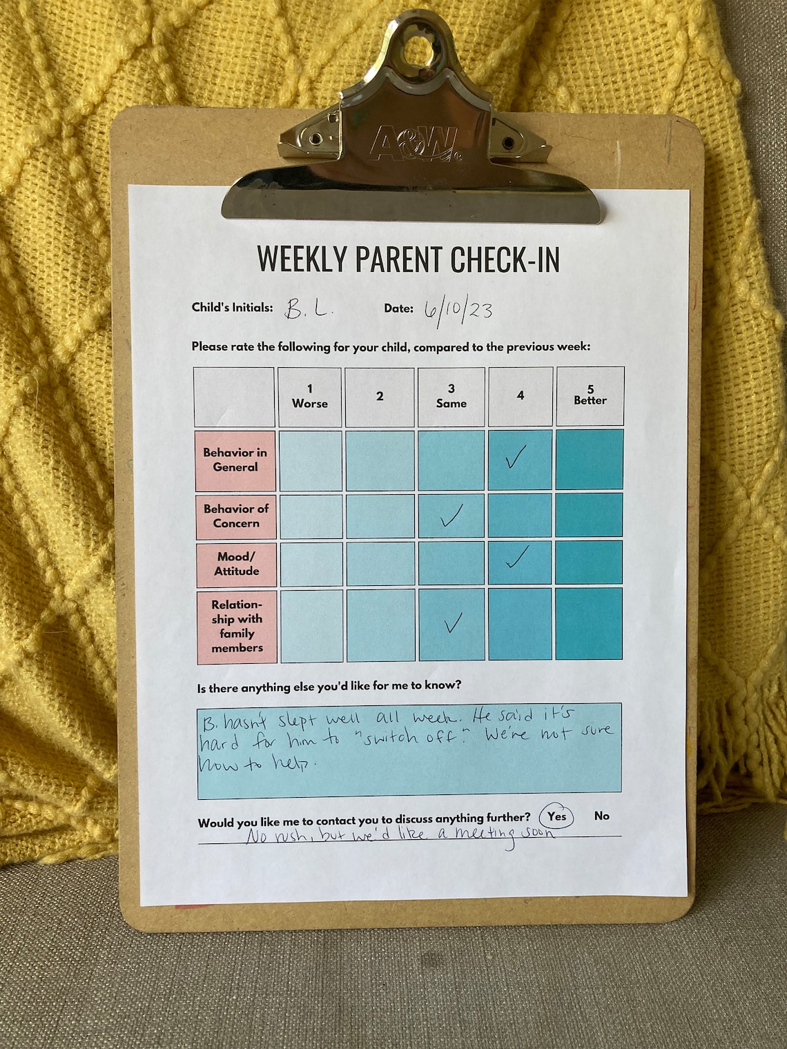 Weekly Parent Check-in - Play Therapy - Child Therapy - Parent Report ...