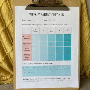 Weekly Parent Check-in - Play Therapy - Child Therapy - Parent Report ...