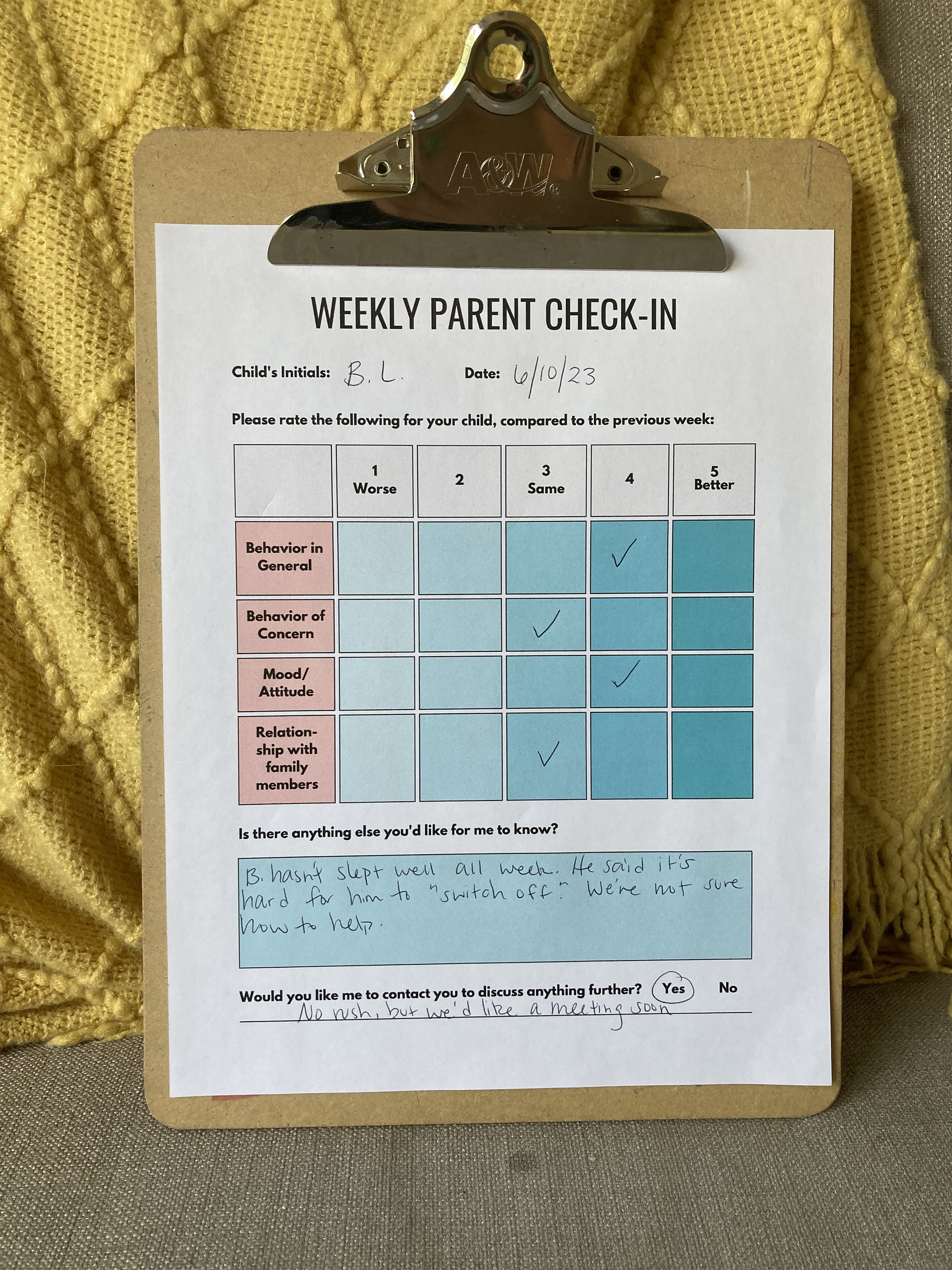 Weekly Parent Check-in - Play Therapy - Child Therapy - Parent Report ...