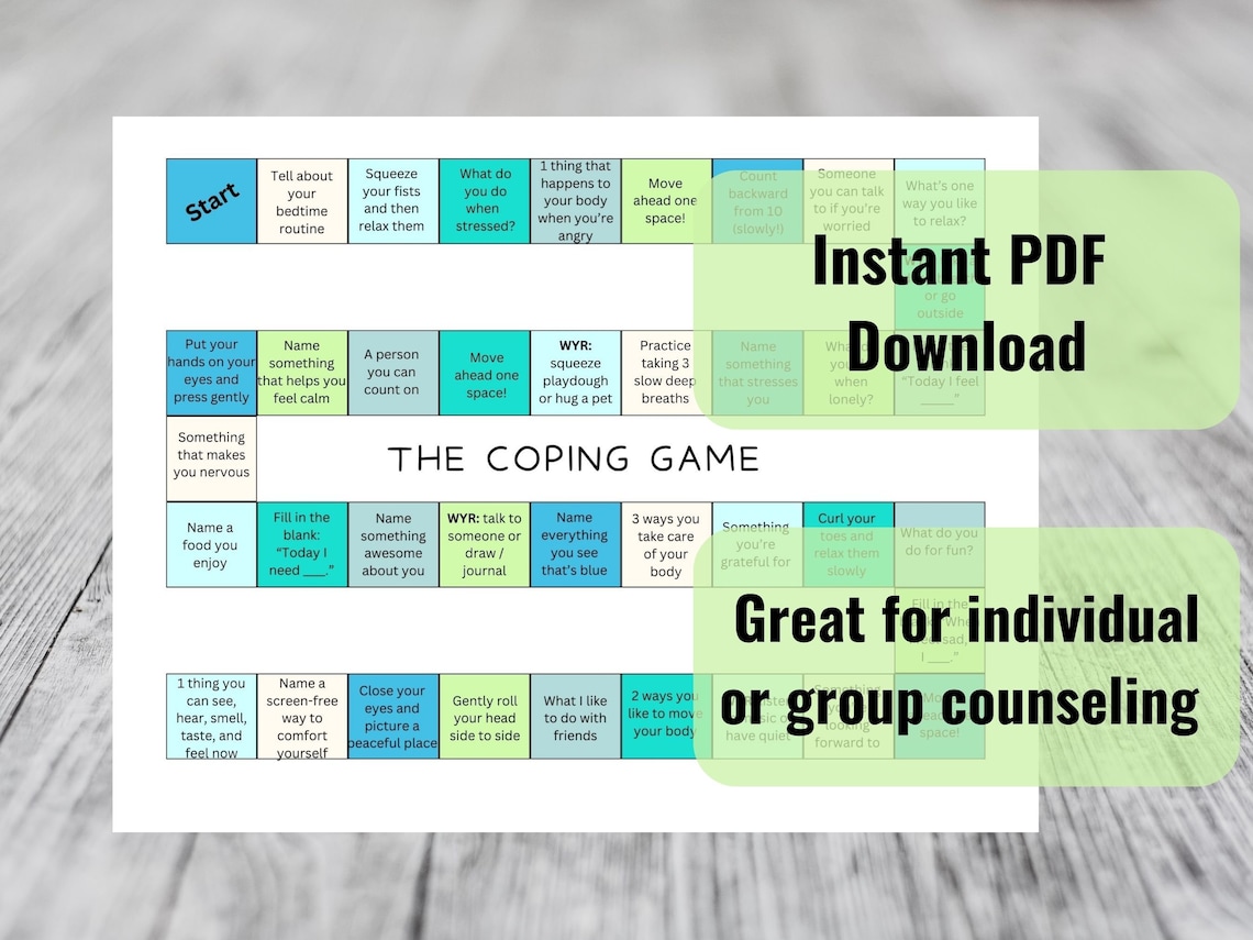 Coping Game Printable - Play Therapy - Child Therapy - Counseling ...