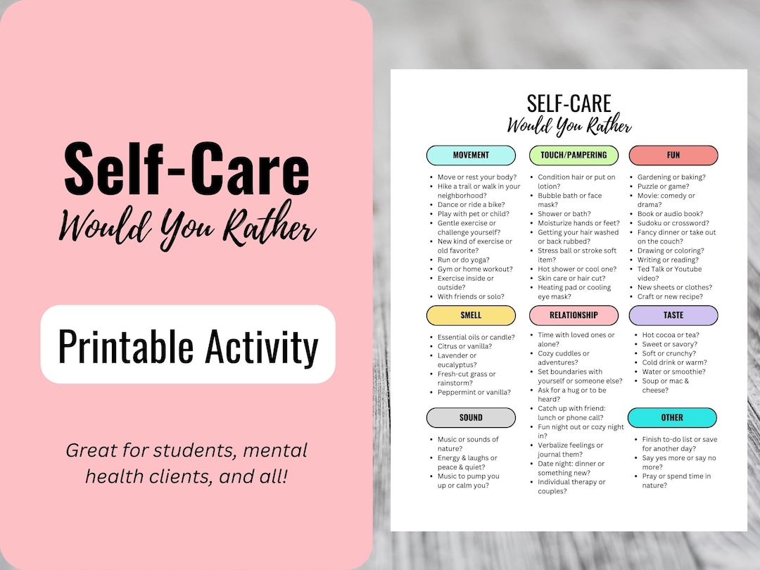 Self Care Would You Rather - Self Care Activity - Mental Health ...