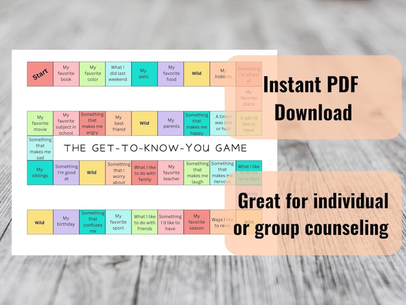 Get to Know You Game Printable - Play Therapy - Child Therapy ...