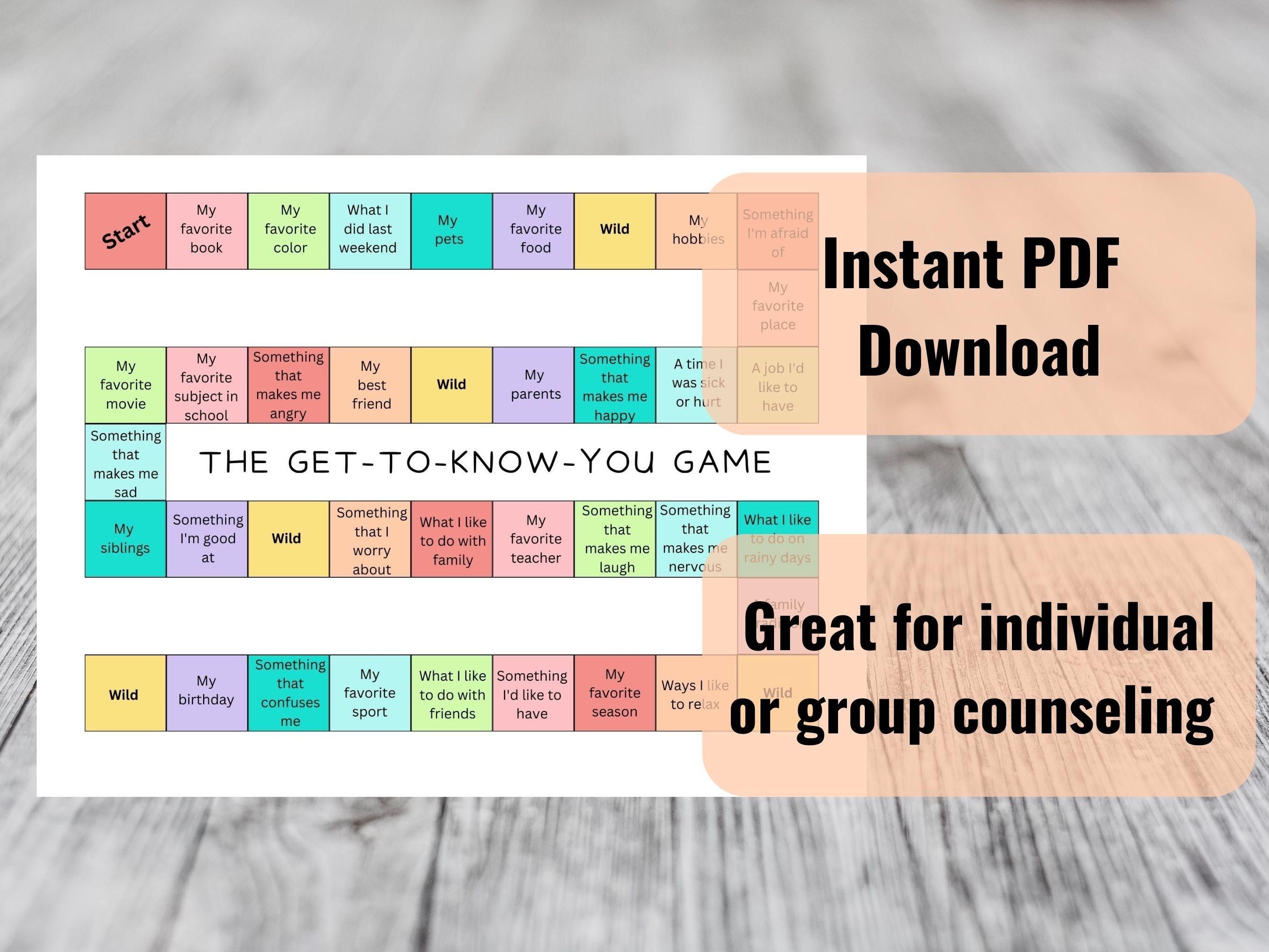 Get to Know You Game Printable - Play Therapy - Child Therapy ...
