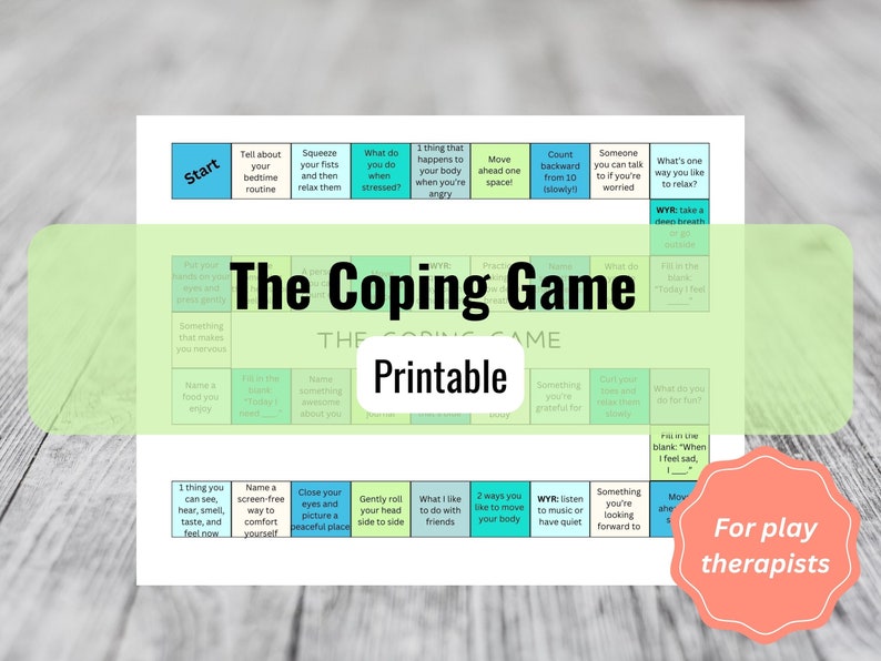Coping Game Printable - Play Therapy - Child Therapy - Counseling ...