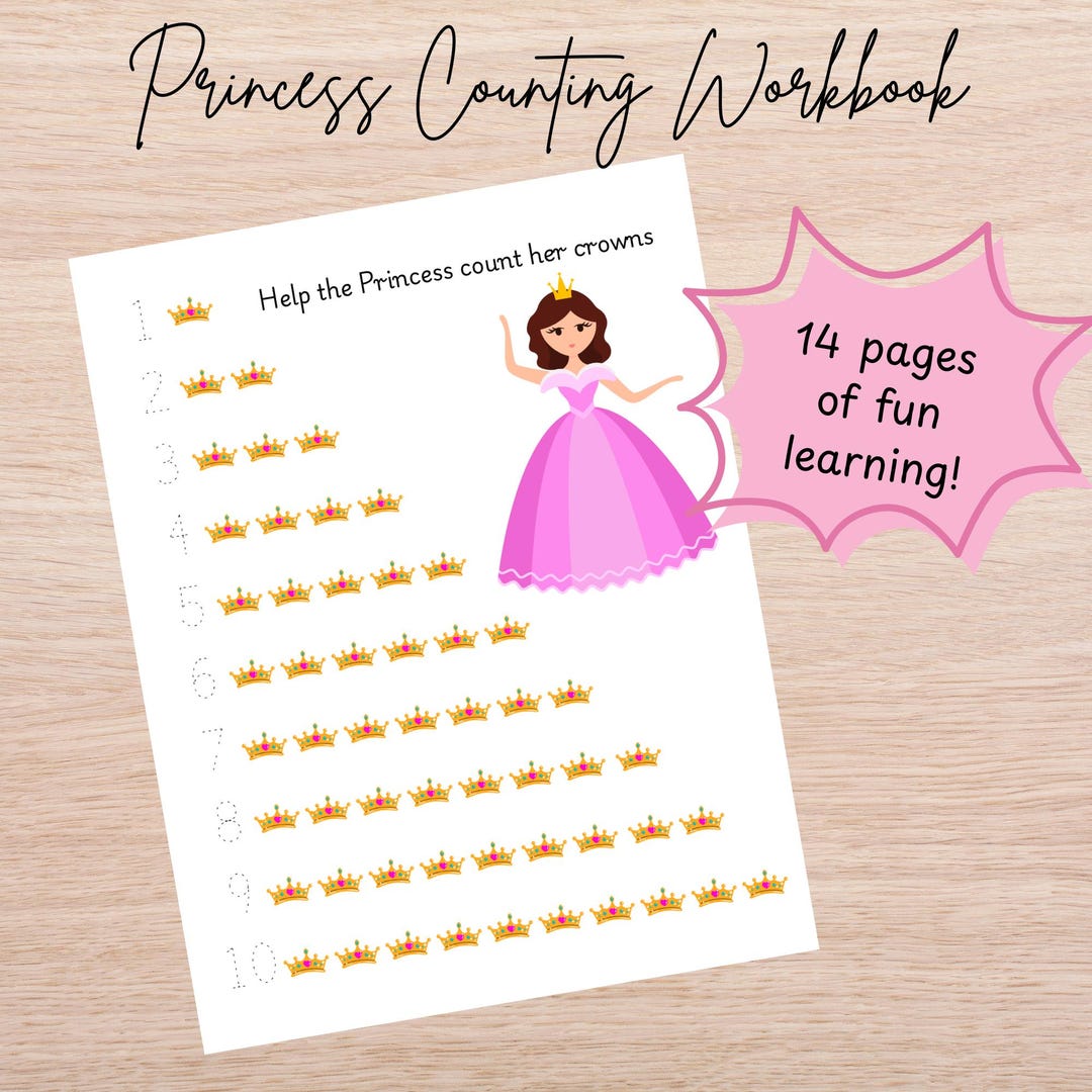 Princess Counting Workbook, Numbers 1-10 - Etsy