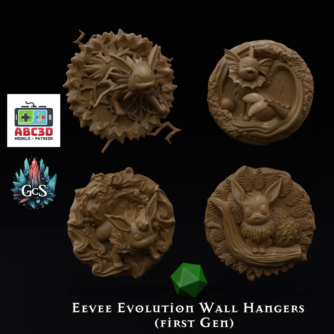Eevee Evolution Wall Hangers - ABC3D Models - 3D Pokemon Fan Art Decoration / Wall Hanger - 3D ...