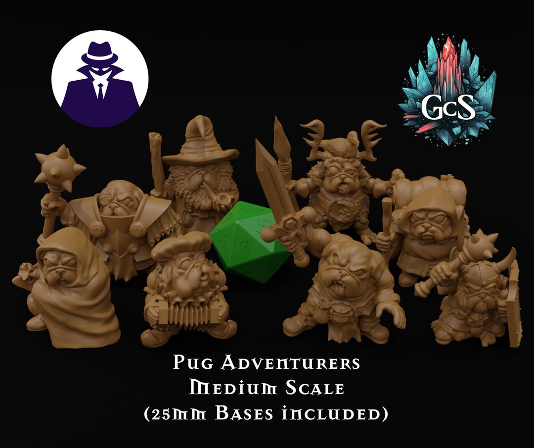 Pug Town Adventurers - Trenchcoat Miniatures - Medium Creatures - Dnd ...