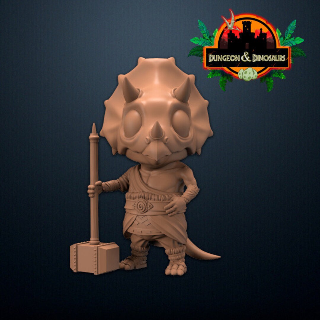 Triceratops Barbarian Falcata3d Chibi Dino Hero Dnd - Etsy