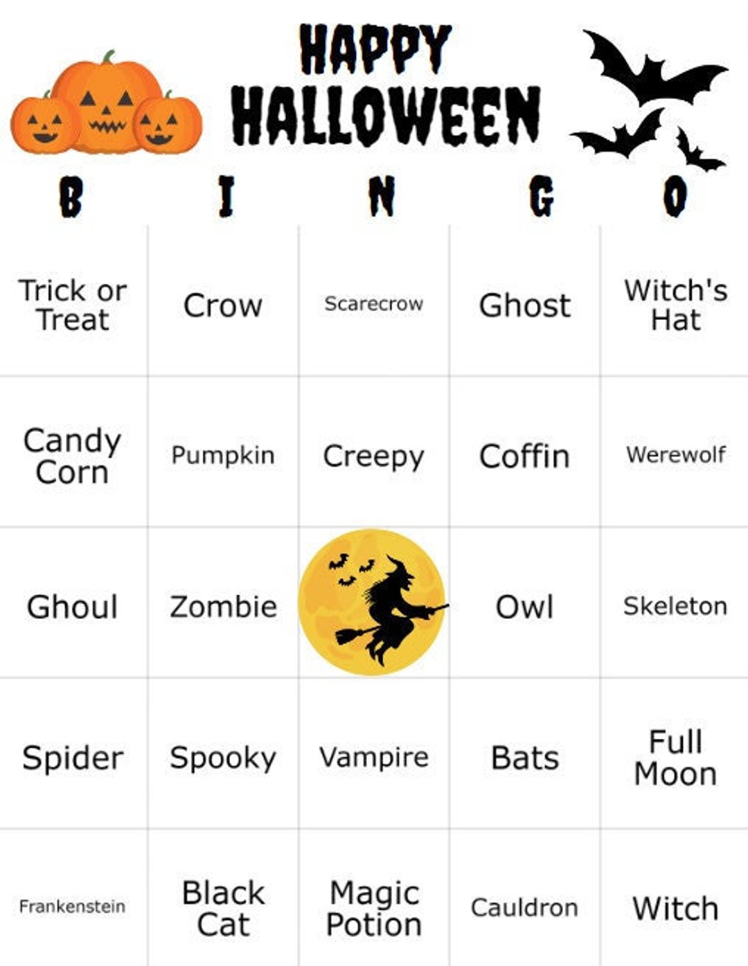 Halloween Bingo Halloween Printable Game Halloween Kids - Etsy