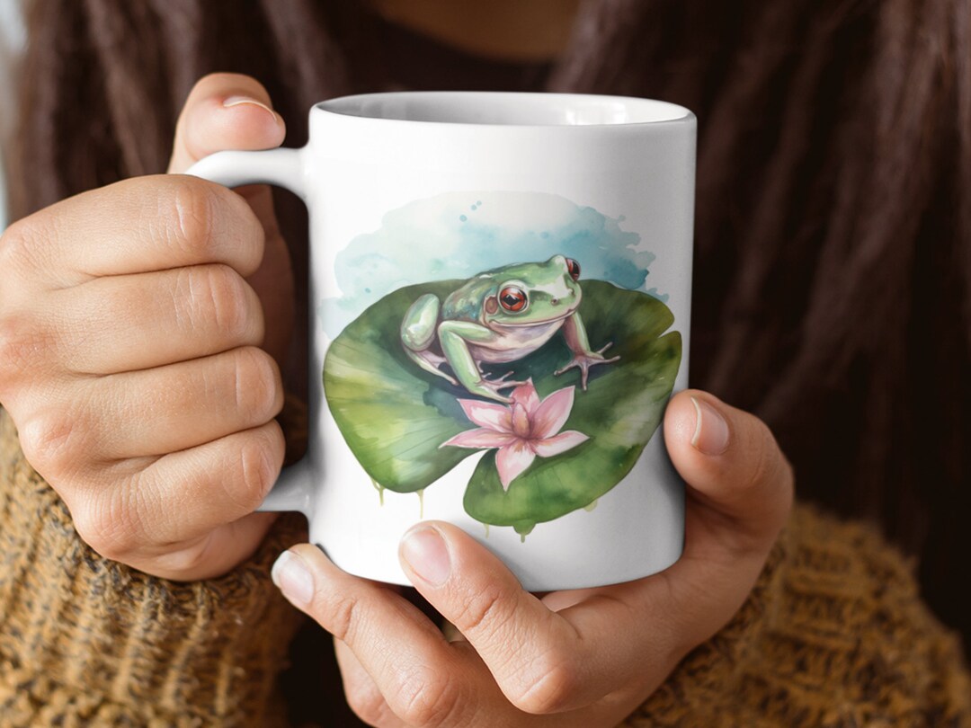 Frog on Lily Pad Coffee Mug, Frog Mug, Cottagecore Mug, Water Color ...