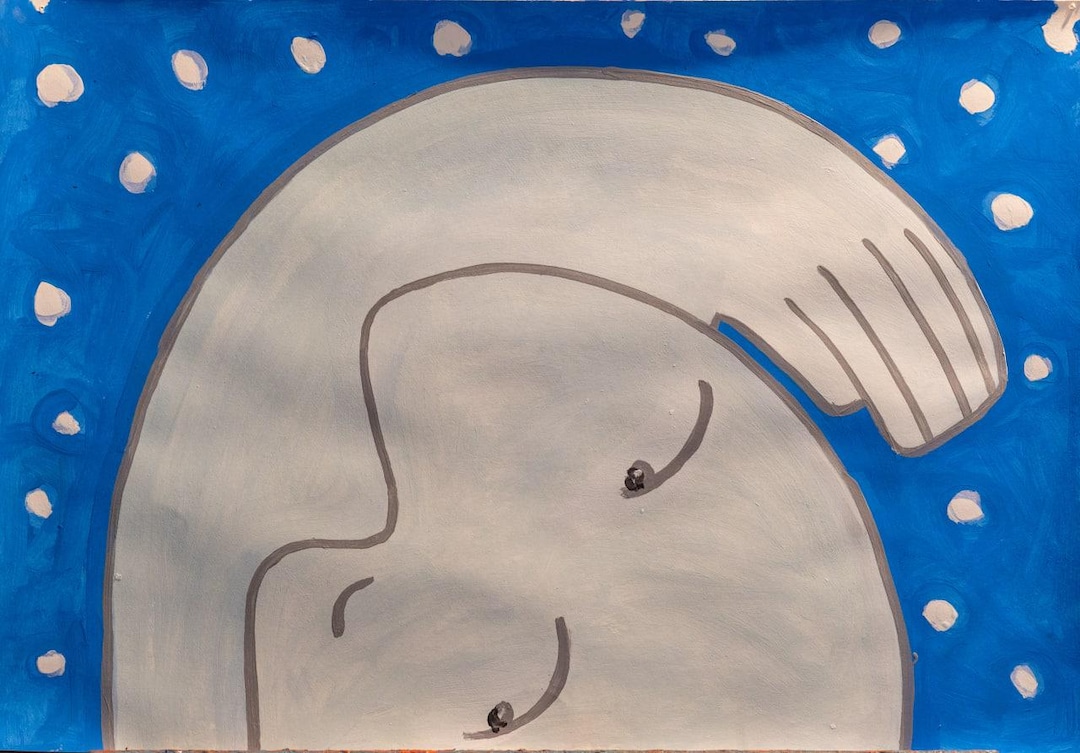 Modern Cozy Human Portrait Painting, Human Head With Snow Artwork Gift ...