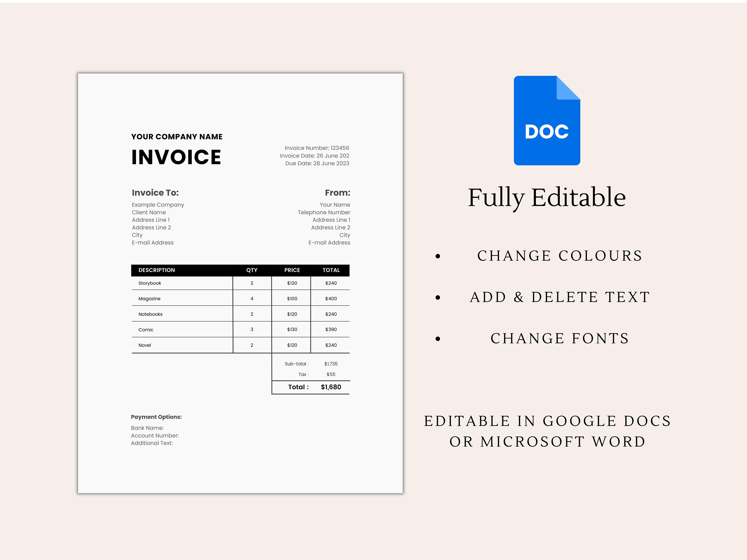 Invoice Template | Modern and Professional Invoice | Microsoft WORD ...
