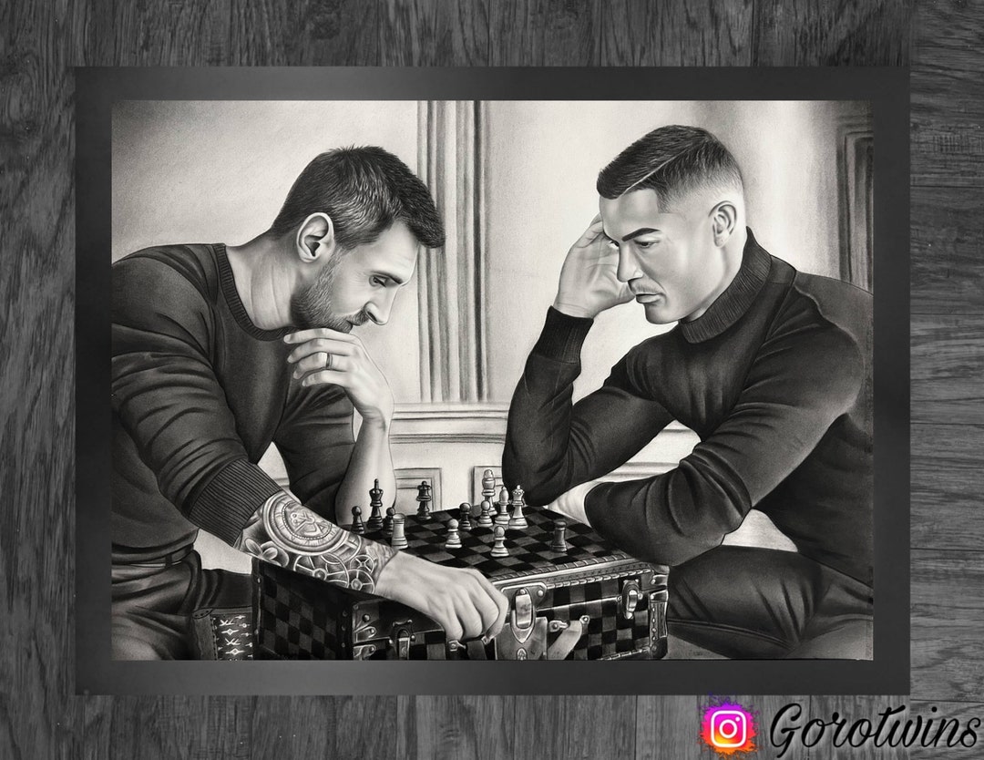 Messi & Ronaldo Chess Drawing, Messi Ronaldo Drawing,realmadrid, Messi ...