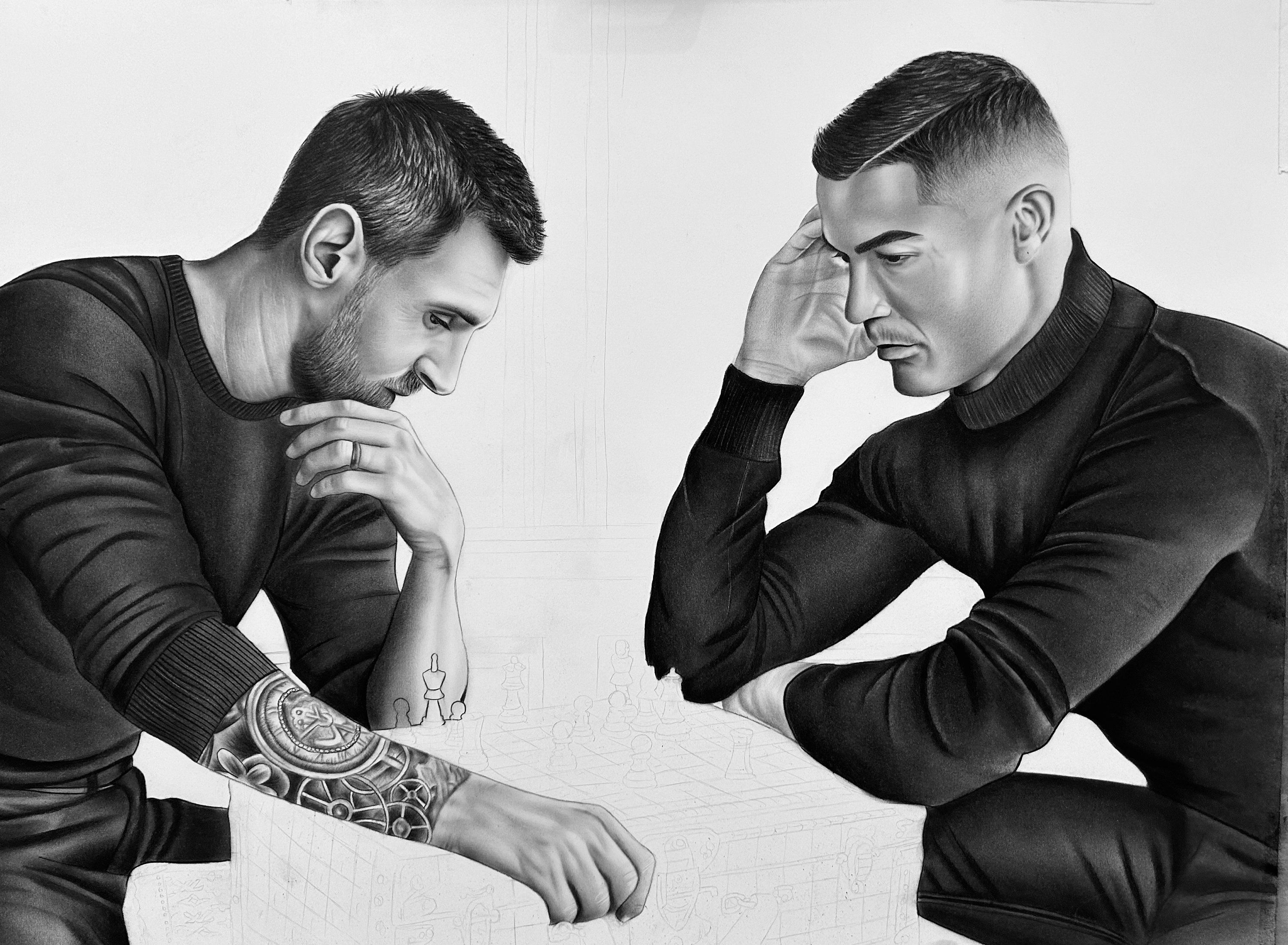 Messi & Ronaldo Chess Drawing, Messi Ronaldo Drawing,realmadrid, Messi ...