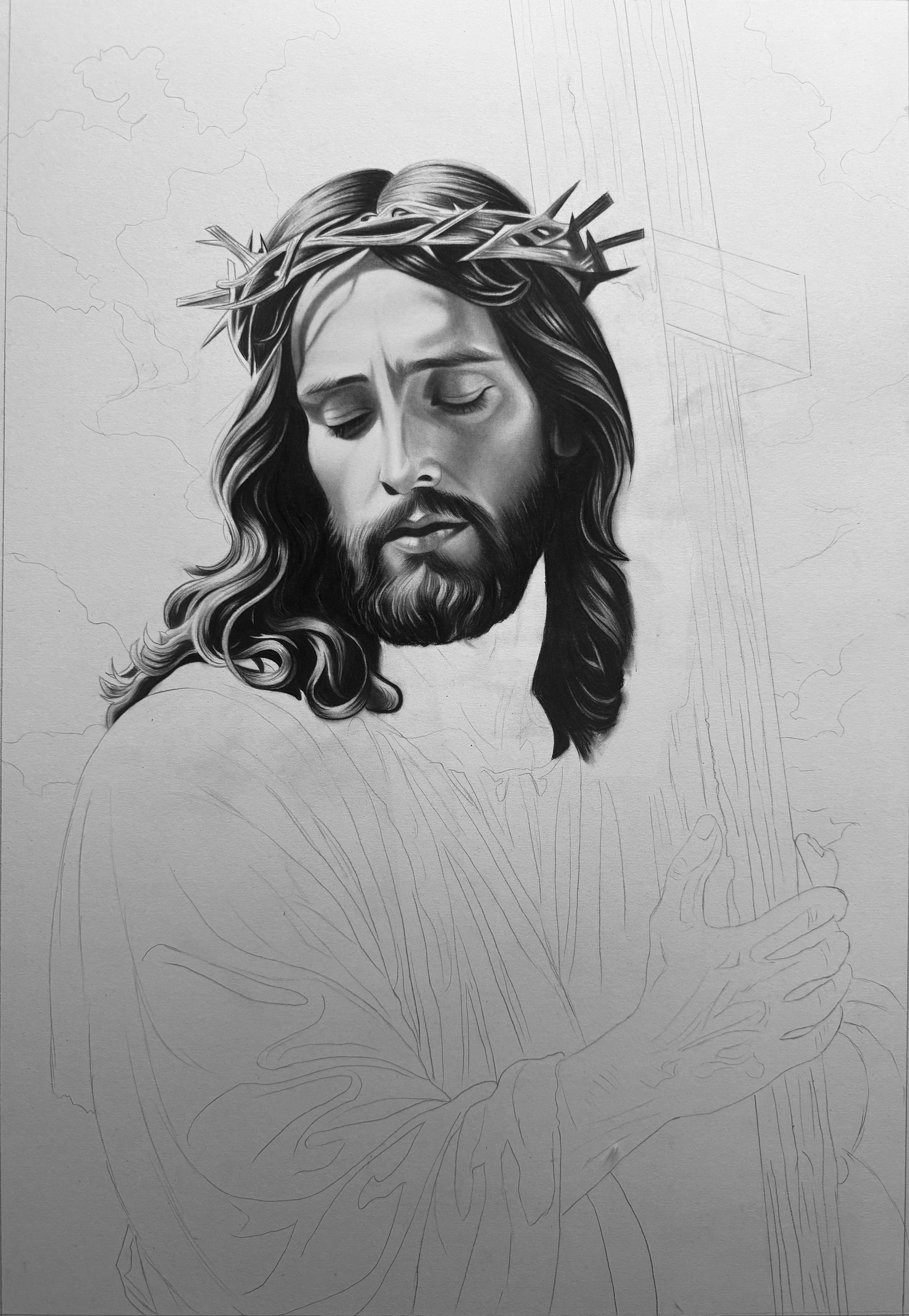 Jesus Charcoal Drawing, Jesus Portrait, Jesus Picture, Christ Artwork ...